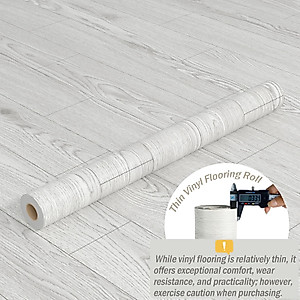 Oxdigi Peel and Stick Vinyl Flooring Roll 24"x 393"/ 64 Sq.Ft, Self Adhesive Vinyl Wood Flooring Planks Floor Tiles Stickers Waterproof for Bathroom Living Room Bedroom Kitchen RV, White Grey Wood