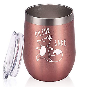 GINGPROUS Oh for Sake Wine Tumbler, Birthday Gifts for Women Friends Mom Dad Wife Husband Family Grandma, 12 Oz Insulated Stainless Steel Wine Tumbler with Lid, Rose Gold