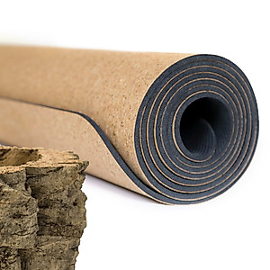 AURORAE PRO Natural Cork/Rubber Yoga Mat. 73" x 24 1/2" x 5mm Thick. Anti Tear and Slip Free