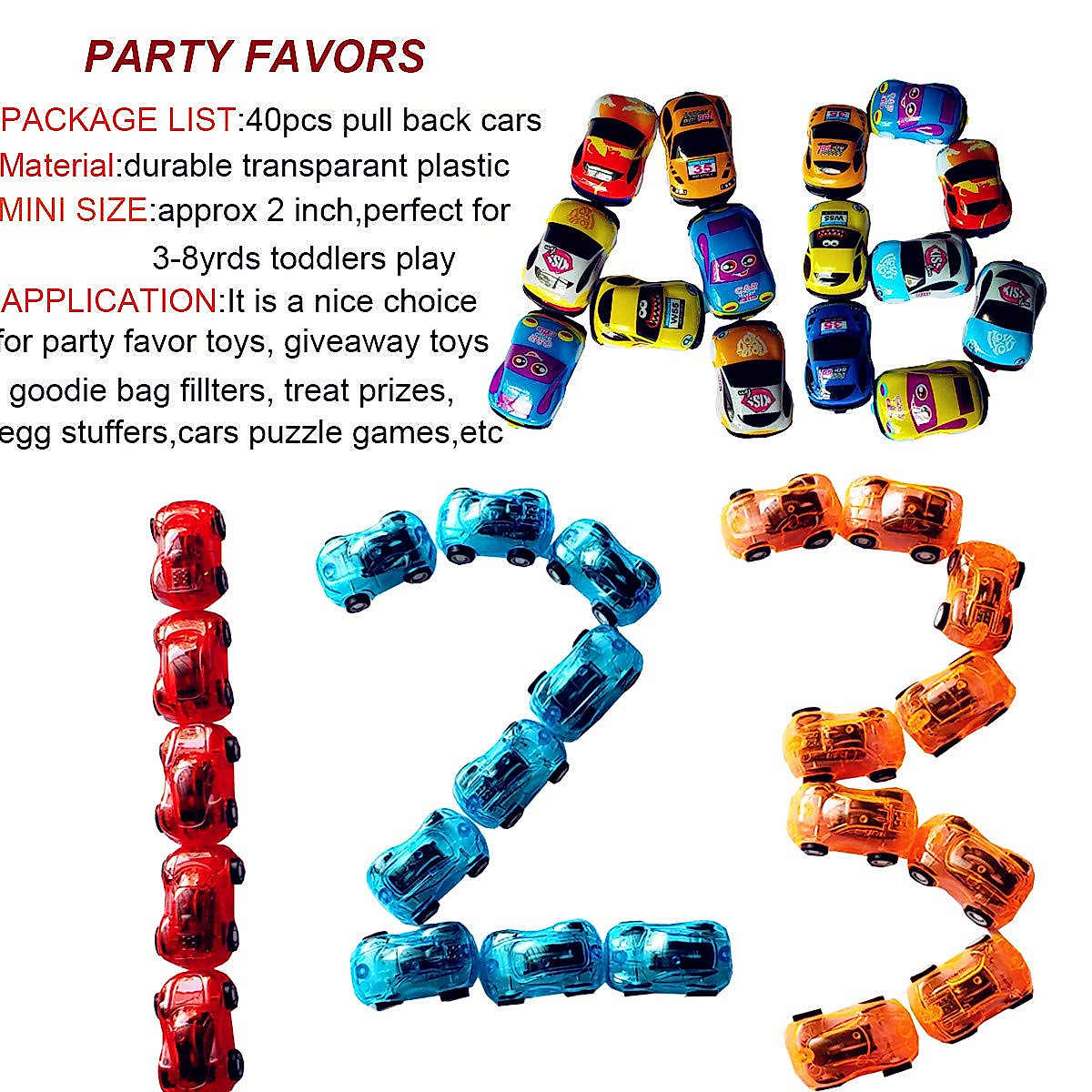 Himeeu 40 Pcs Pull Back Vehicles Mini Car Toys Friction Powered Racing Cars for Preschool Toddlers Boys & Girls Birthday Party Favors for Kids Gifts