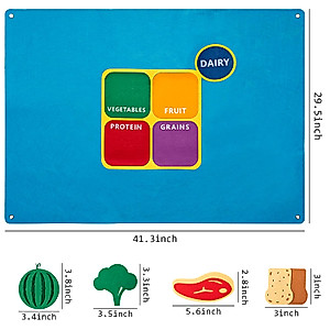 WATINC My Plate Felt-Board Stories Set 3.5Ft 53Pcs Preschool Vegetables Fruit Protein Grains Flannel Food Diary Classroom Theme Early Learning Play Kit Wall Hanging Gift for Toddlers Kids