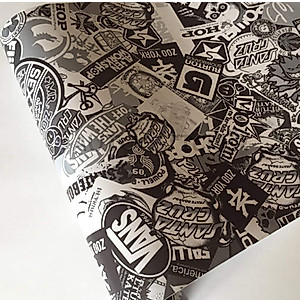 Black&White JDM Cartoon Printed Graphics Stickerbomb Car Vinyl Film Wrap Motorbike Car Decal (50x300 cm)