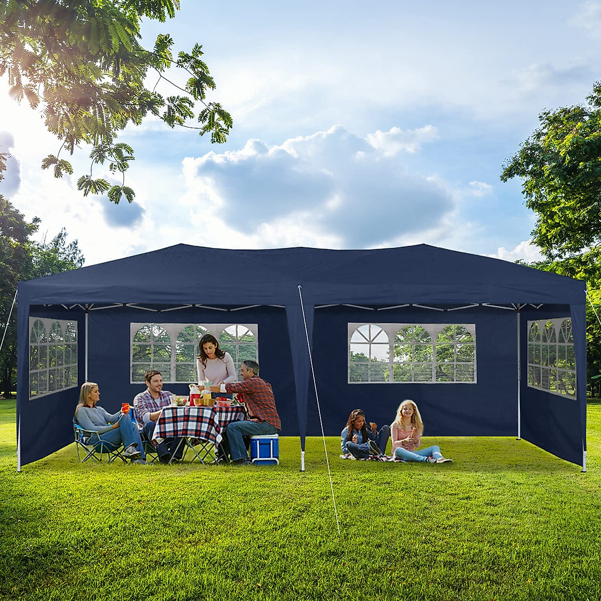 TUKAILAI 10' x 20' Pop Up Gazebo Marquee, Anti-UV Party Wedding Tent Event Shelters with 6 Removable Sidewalls & Carry Bag, Heavy Duty Instant Canopy for Outdoor Camping Garden Patio (Blue)