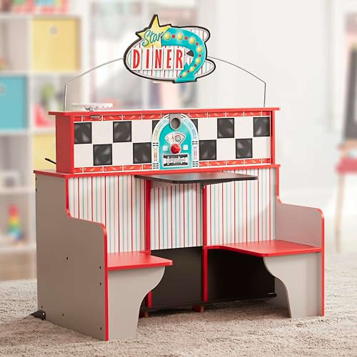 Melissa & Doug Double-Sided Wooden Star Diner Restaurant Play Space
