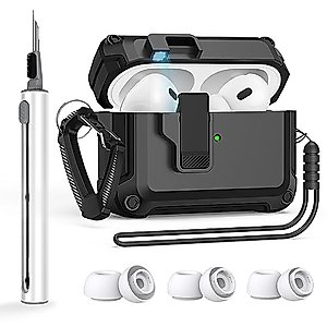 Polislime Airpods Pro 2nd/1st Generation Case Cover with Cleaner kit & 3 Pairs Replacement Ear Tips with Noise Reduction Hole(/S/M/L),Automatic Snap Switch Case for Apple AirPods Pro 2nd/1st Charging