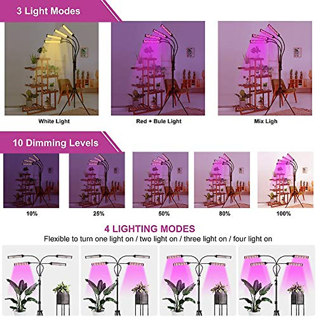 LED Grow Light Indoor Plants - 300W 420LED Plant Light with 63" Extendable Tripod Stand,Dual Controllers,Full Spectrum,4/8/12H Timer,Adjustable Gooseneck,4 Switch Modes for Greenhouse Veg and Flower