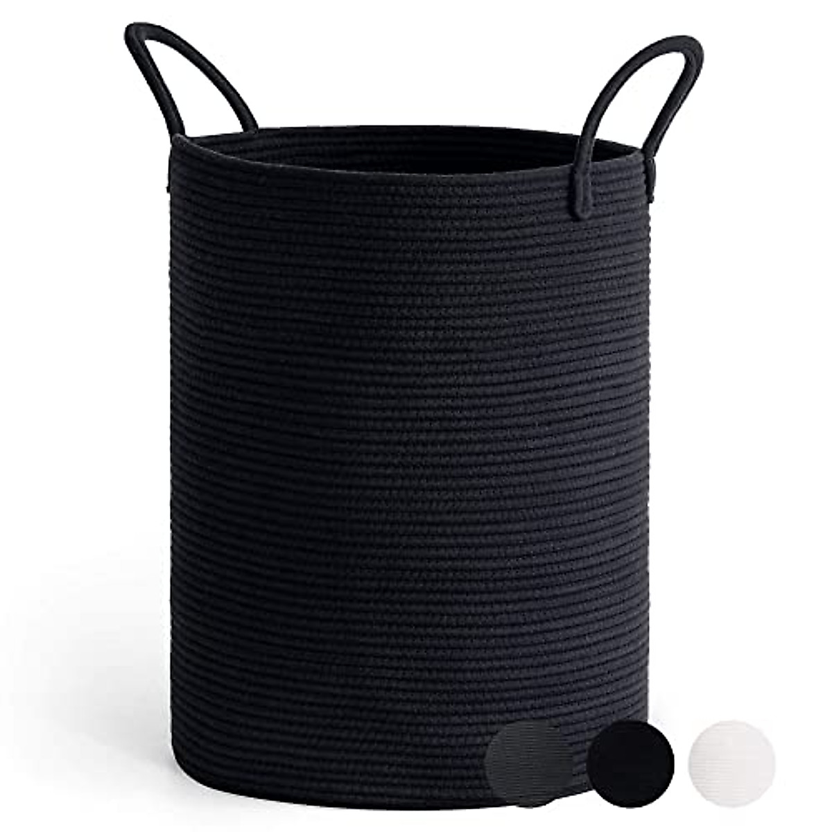 Goodpick Black Woven Rope Laundry Basket, Tall Modern Laundry Hamper for Clothes, Blankets, Toys, Towels, Pillows, Laundry Bin for Living Room, Bedroom, Entryway, 15 x 20 inches, 58L