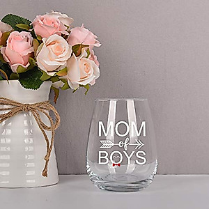 Mom of Boys Funny Stemless Wine Glass for Mom Mother Wife from Daughter Son Husband or Daily Use 15Oz