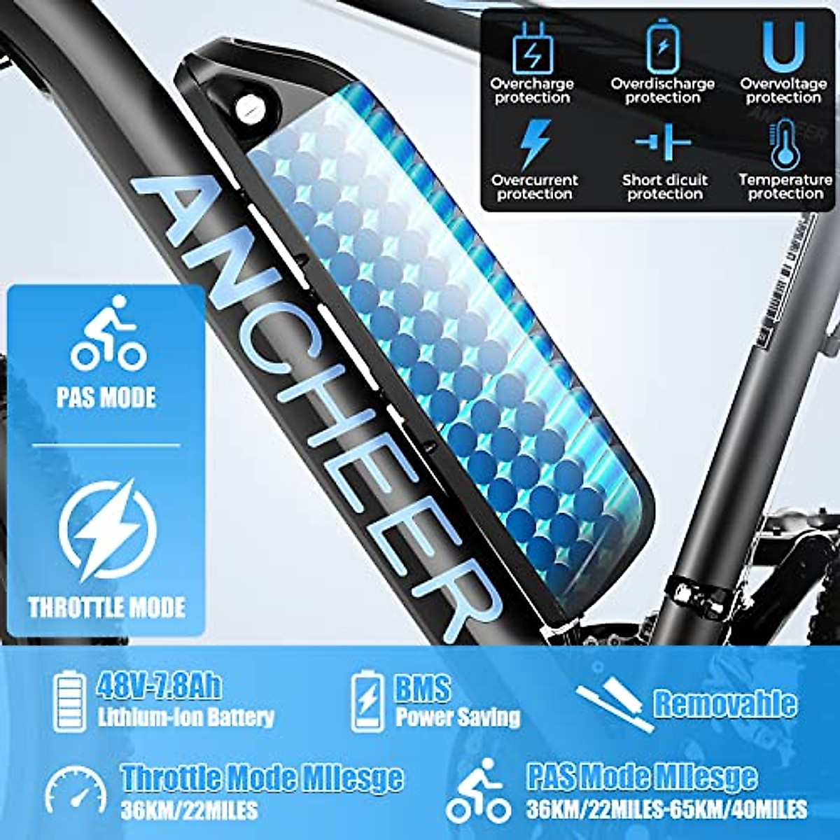 ANCHEER Electric Bike Electric Mountain Bike 500W 26'' Commuter Ebike, 20MPH Adults Electric Bicycle with Removable 48V/374Wh Battery, LCD-Display and Professional 21 Speed Gears