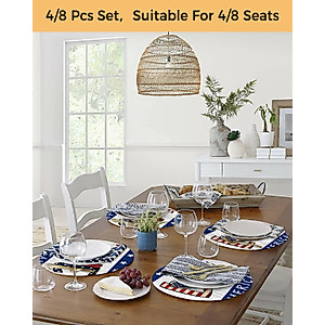 Round Placemats for Dining Table Set of 6 American Flag Patriotic Stars July 4th Place Mats Circle Woven Placemat Love American Wooden Patriotic Braided Table Mat for Kitchen Dinner Party 13 Inch