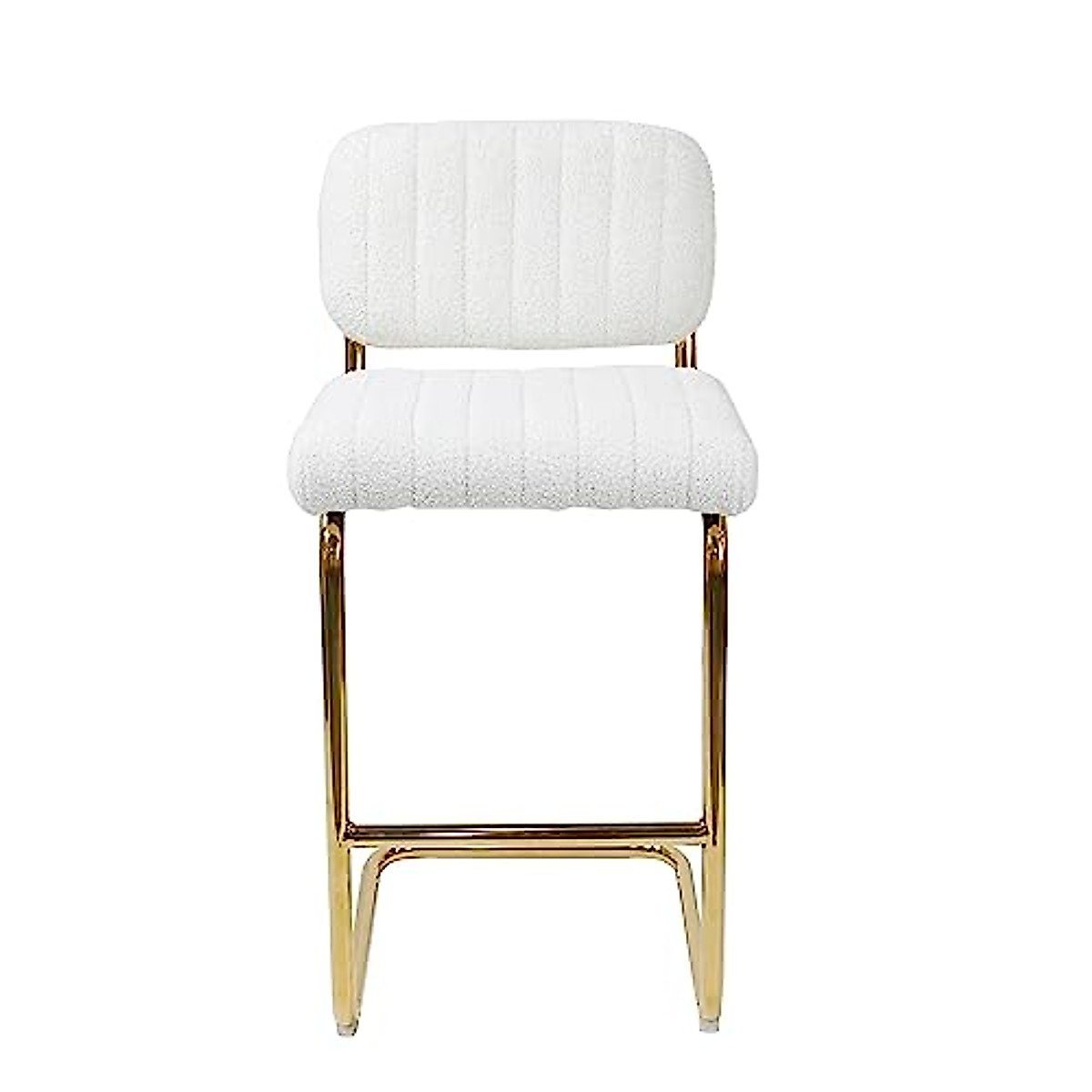 USIIN Mid-Century Modern Counter Height Bar Stools for Kitchen Set of 2, Armless Bar Chairs with Gold Metal Chrome Base for Dining Room, Upholstered Boucle Fabric Counter Stools,Ivory