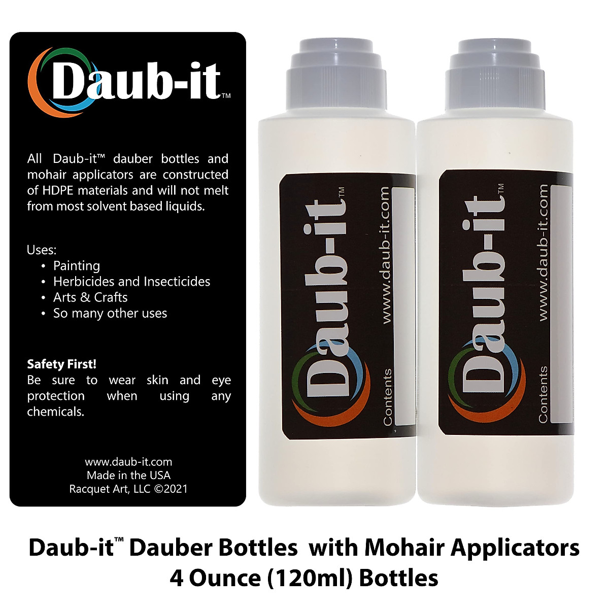 Racquet Art Daub-it Empty Bottles with applicators - 4 oz - Mohair Dauber - 2 Pack