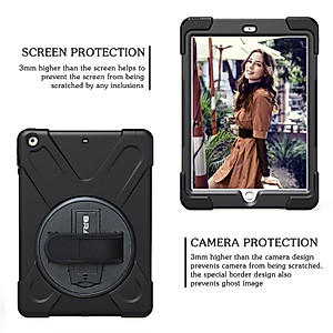 BRAECN iPad Air Shockproof Case - Heavy Duty Full-Body Rugged Protective Case with 360 Degree Swivel Kickstand/Hand Strap/Shoulder Strap for Apple iPad Air 1st Generation 9.7 inch (Black)