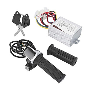 Brush Controller, 24V 500W Brush E to Bike Controller and Multifunction Thumb Throttle Grip Set with Lock Electric Quantity Display