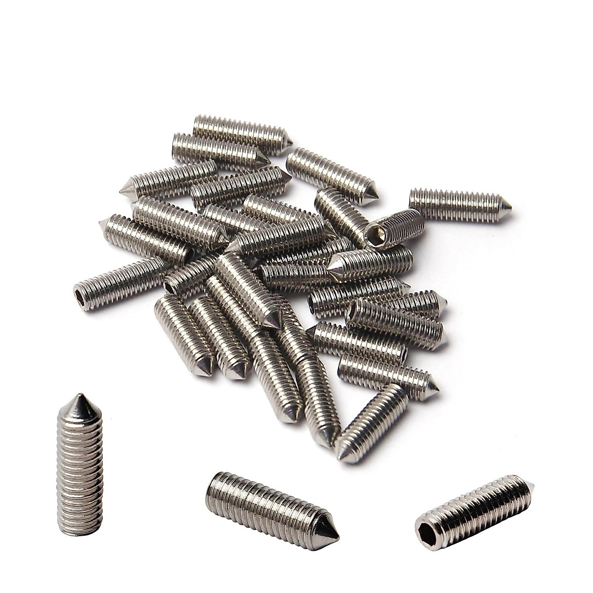 MroMax 30Pcs M5 x 16mm Tip Set Screw, 304 Stainless Steel Internal Hex Allen Head Drive Cup Point Screws Silver Cone Point Socket Grub Screws for Towel Rack Door Knob