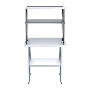 18" x 36" Stainless Steel Work Table with 12" Wide Double Tier Overshelf | Metal Kitchen Prep Table & Shelving Combo