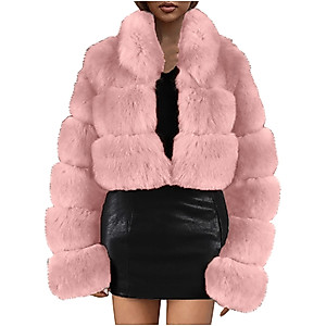Womens Winter Faux Fur Coat Warm Lapel Cropped Jacket Trendy Girls Open Front Bolero Fluffy Shrug Cardigan Short Coat