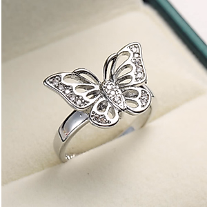 HUKQBUNX 925 Sterling Silver creative women's Zircon hand decoration Animal Butterfly small crystal small diamond women's fresh ring size 6-10 (Size 9)