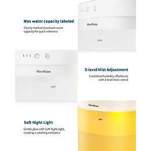 HawKam Humidifiers for Bedroom, 3.5L Cool Mist Humidifiers with Easy to Top Fill and Clean, Auto Shut-off, BPA-Free & 28H Runtime, Air Humidifier for Home Large Room Baby Nursery Plants & Offices