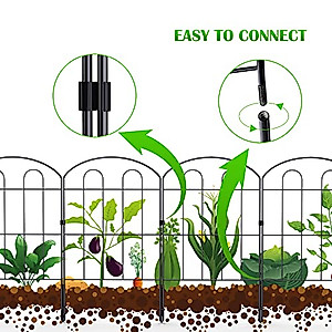 28 Pack Decorative Garden Fence Outdoor 24in (H) x 30ft (L) Coated Metal RustProof Landscape Wrought Iron Wire Border Folding Patio Fences Flower Bed Fencing Animal Barrier Section Panels Decor