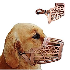 Downtown Pet Supply - Basket Muzzle - Cage Dog Muzzle, Prevents Barking, Biting and Chewing - Dog Grooming & Dog Housebreaking Supplies - Beige - Size 4 - M - Muzzle for Medium Sized Dog