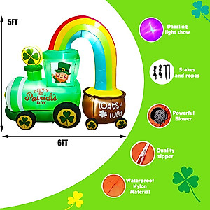 SEASONBLOW 6Ft LED Inflatable St. Patrick's Day Train with Shamrock Rainbow Pot Decoration Lighted Blow up for Home Yard Lawn Garden Indoor Outdoor