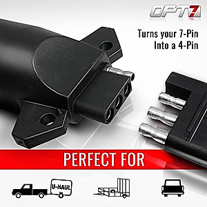 OPT7 7 Pin to 4 Pin Trailer Adapter with Secure Tab, 7 Way Blade to 4 Way Flat Trailer Light Adapter, Connector for Trailer Tow Hitch and Redline LED Tailgate Light Bar
