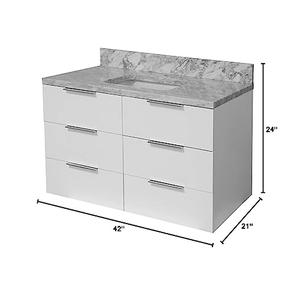 Kitchen Bath Collection Oslo 42-inch Floating Bathroom Vanity (Carrara/White): Includes White Cabinet with Authentic Italian Carrara Marble Countertop and White Ceramic Sink