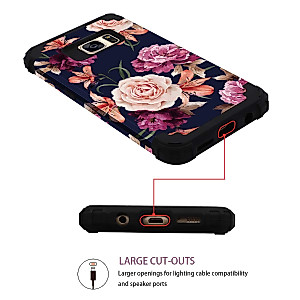 Samsung S7 Case,S7 Phone Case,Casewind Samsung Galaxy S7 Case Floral 3 in 1 Hard PC Soft Silicone Heavy Duty Hybrid Protection Shockproof Anti-Scratch Rugged Bumper Cover for Galaxy S7 Case,Navy Blue