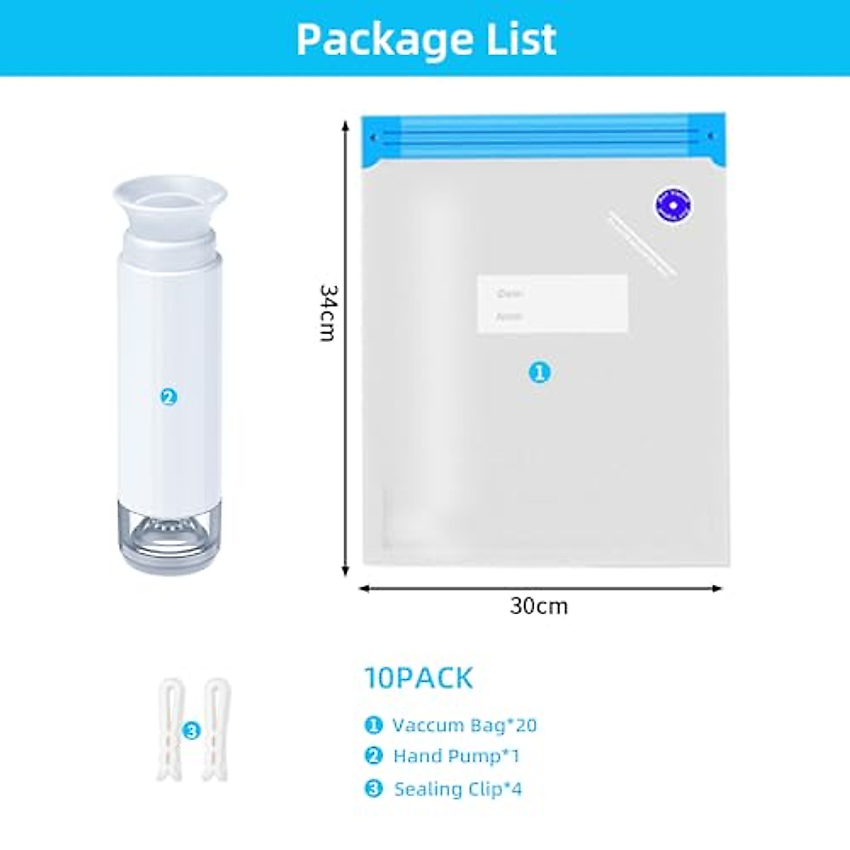 Domsanistor 3D Printing Filament Storage Bag Vacuum Kit, Filament Vacuum Bags 10Pcs with Hand Pump/Clips, Filament Bags Storage Spool Sealing for Keeping Filament Dry