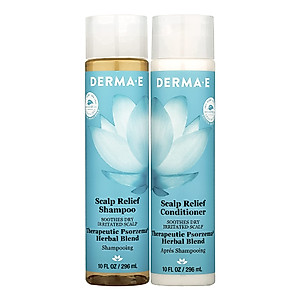 DERMA E 8oz Shampoo and 8oz Conditioner Set - Psorzema Herbal Blend for Irritated, Itchy Scalp and Dandruff Relief