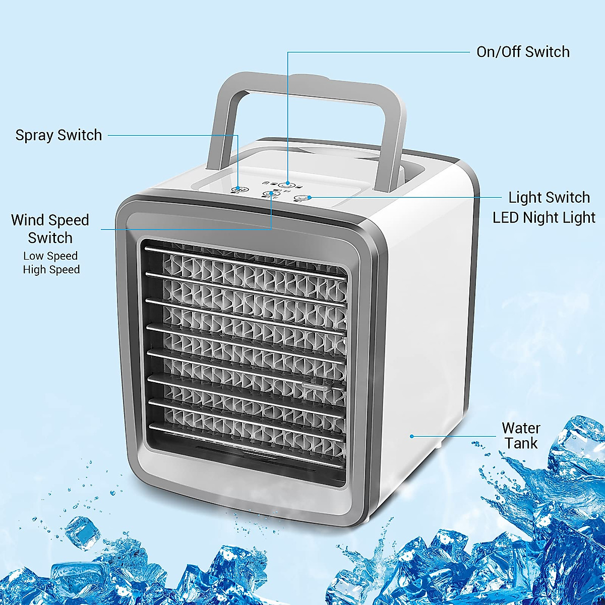 Portable Personal Air Conditioner Fan, Desk AC Cool Fan USB Recharged Outdoor Camping Mini Fan Humidifier Quiet Air Cooler Misting Fan