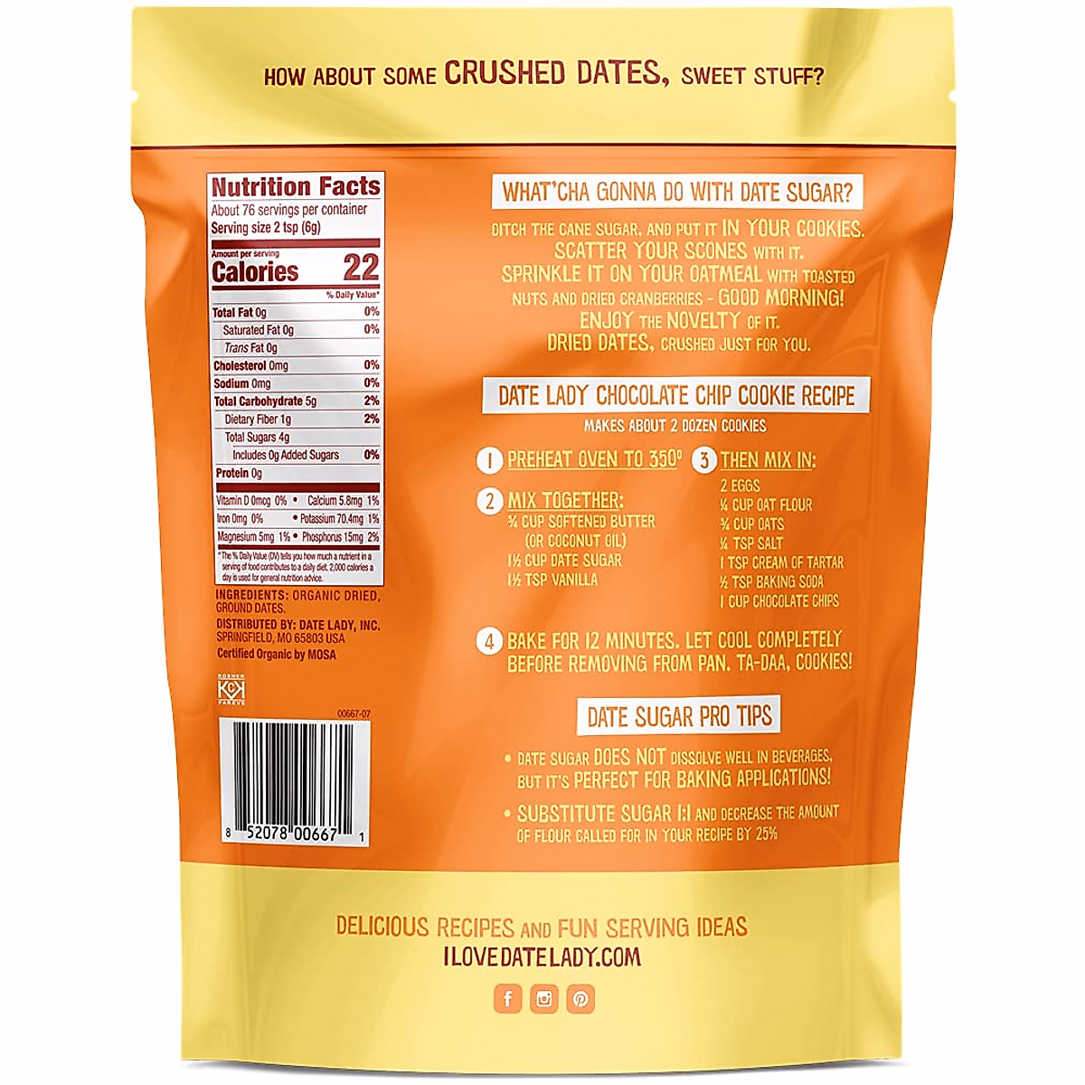 Date Sugar 1 Bag (16 Ounce) 16 Ounces
