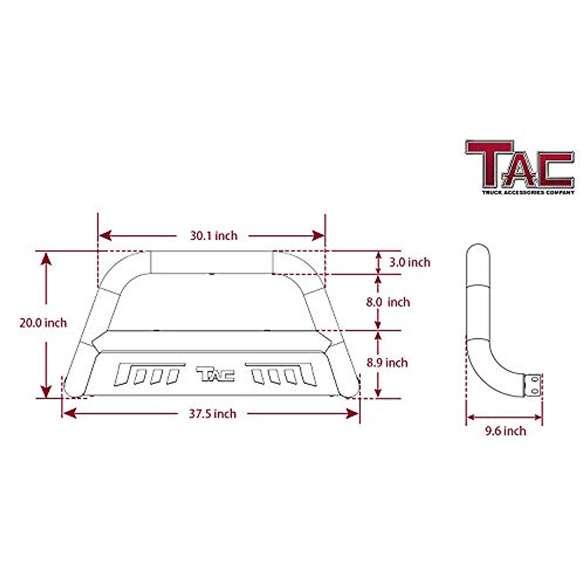 TAC Bull Bar Fits 2019-2023 Ford Ranger Truck Pickup 3” Texture Black Front Bumper Grille Guard Brush Guard Off Road Accessories