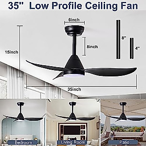 SUKACI Outdoor Ceiling Fan with Light: 35 inch Ceiling Fans with LED Lights and Remote Control - Modern Flush Mount for Living Room Bedroom Kitchen Indoor Home