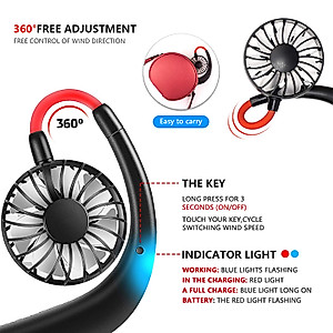 Haomaomao Neck Fan, Portable Fan With 2500 mAh Rechargeable Battery USB Mini Personal Wearable Neckband Sport Fan for Working, Traveling, Office, Reading, Outdoors