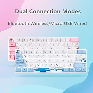 ZMX Blue Penguin 61 Mechanical Keyboard,Hot Swappable 60％Compact Mechanical 5.0Bluetooth/Type-C Wired Dual-Mode RGB Backlit Dye-Sublimation PBT Keycap Gaming Keyboard（Blue Switch）