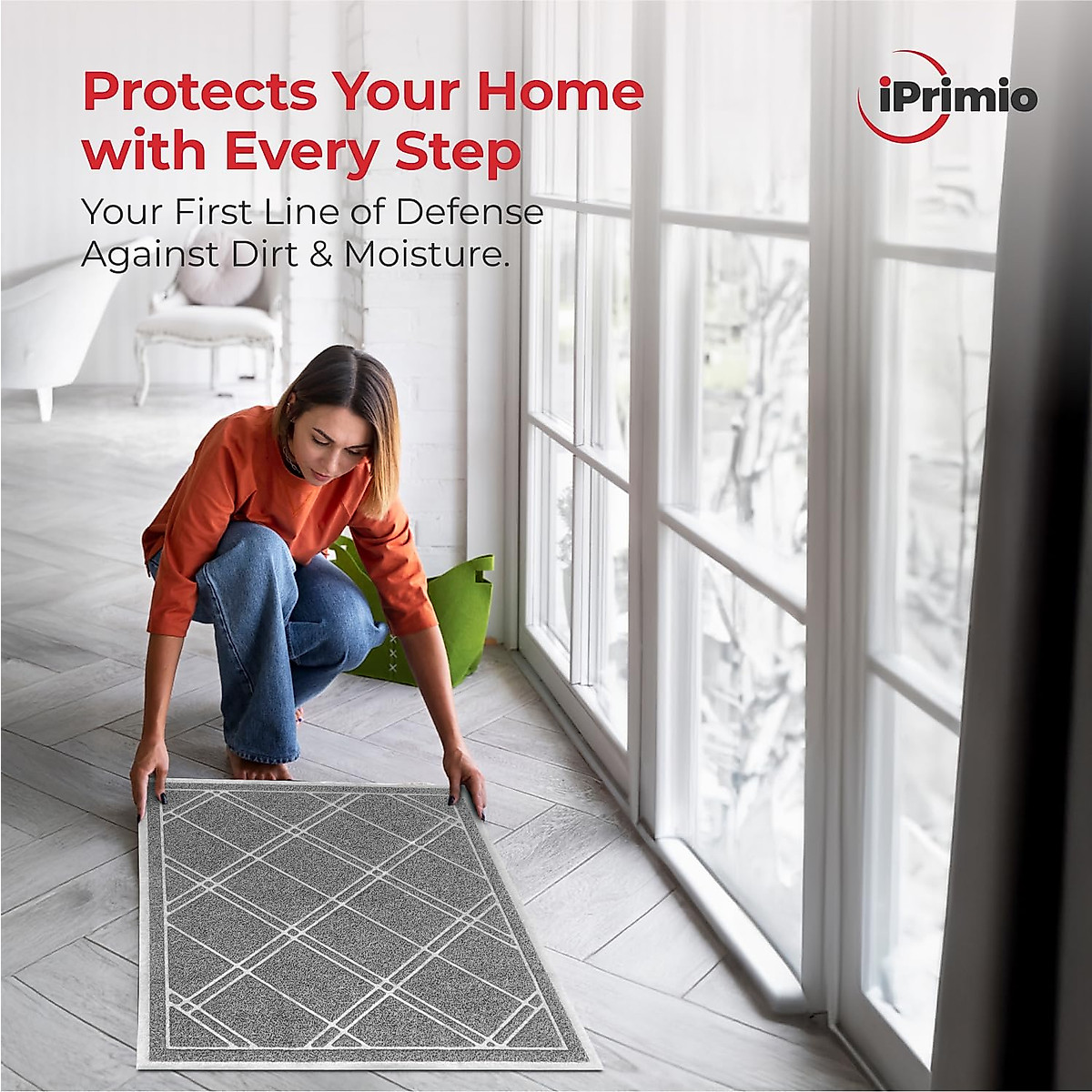 SlipToGrip Universal Door Mat, Plaid Design - Grey, 42 x 35 - Anti Slip, Durable & Washable, Outdoor & Indoor Floor Welcome Mat Door Mat Entry -Rug for Garage, Patio, Front Door, Dust Absorbent