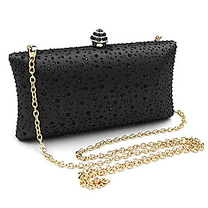 Women Handbags Rhinestone Party Prom Wedding Bride Evening Bags Crystal Party Clutches Bag (Black)