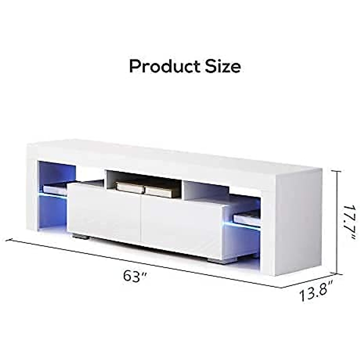 IKIFLY White Stand for 65+ inch TV, Modern LED TV Stand w/16 Colors&Remote Control Lights, High Glossy Cabinet w/Storage&2 Drawer, Entertainment Center for Living Room