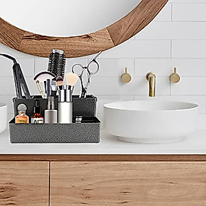 BUSOKIP Hair Tool Organizer/Hair Dryer Holder Wall Mount. Large Bathroom Sink Organizer Countertop Hot Tool Holder for Curling Iron, Blow Dryer, Straightener, Flat Iron. Black Ripple Elegant