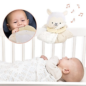 Lulyboo Lovey Baby Sleep Soother, Plush Security Blanket Teether with Music, White Noise and Vibration Machine, Attaches to Cribs, Llama