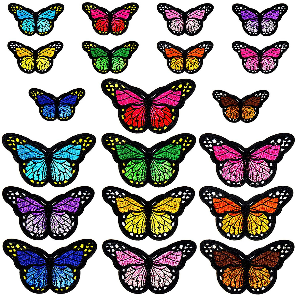 20pcs Butterfly Iron on Patches, 2 Size Embroidered Sew Applique Repair Patch