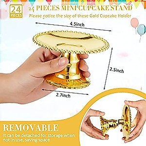 24 Pcs Gold Cake Stand Plastic Cake Plate Mini Cupcake Stand Gold Dessert Stand Cupcake Serving Plate Stand Display Cake Display Stand Cupcake Holder for Party Table Birthday Wedding Baby Shower
