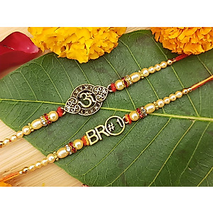 Palak Global Rakhi Bracelet for brother, Unique Design Rakhi for Brother, Bhabhi, Sister, Father and celebration with Family, Raksha Bandhan holy Rakhi. (Rakhi Design Om and Bro, Set of 2, Small)
