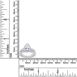 Wishrocks 1.4CT 925 Sterling Silver White Gold Over Bridal Ring Set Teardrop Moissanite Diamond Halo Engagement Ring Vintage Pear Promise Ring Marquise Wedding Band for Women VVS1-7