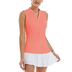 LastFor1 Women's Golf Sleeveless Polo Shirts UPF 50+ V Neck Athletic Tank Tops Outdoor Sports Quick Dry Moisture Wicking Pink XXL