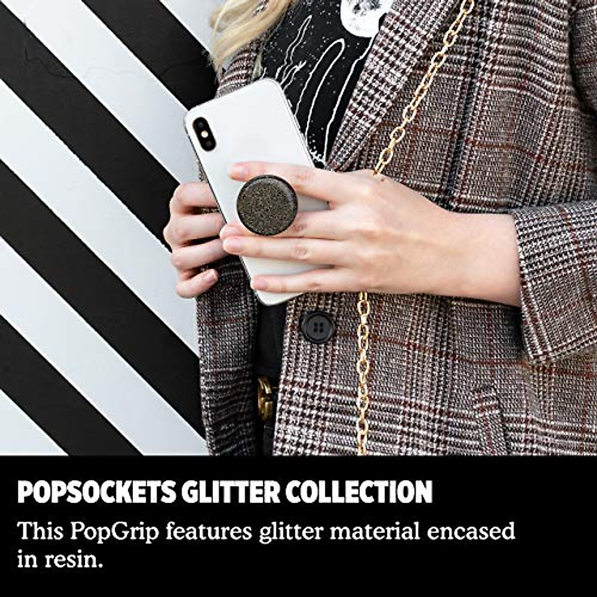 PopSockets: PopGrip with Swappable Top for Phones & Tablets - Glitter Black