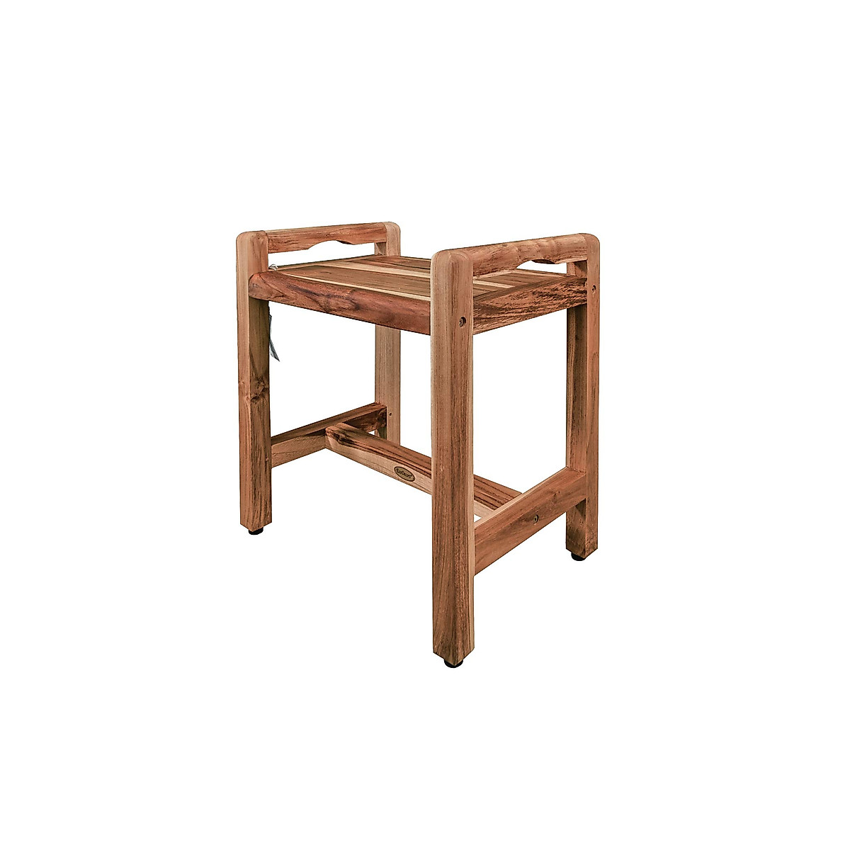 EcoDecors Eleganto Shower Stool 20" Natural Teak Wood Shower Bench with LiftAide Arms Wooden Seat Shower Stool in Earthy Teak Finish