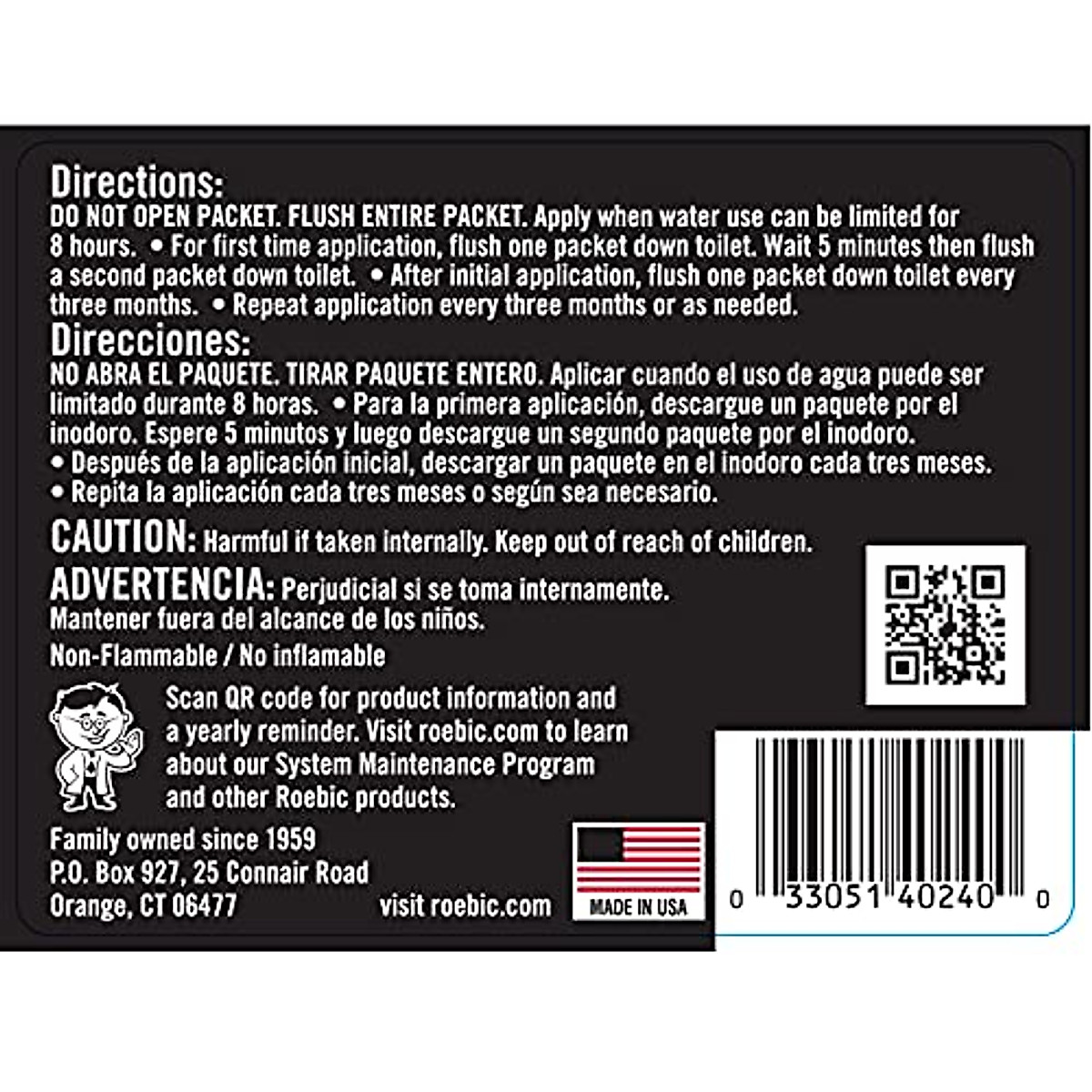 Roebic AOP Air-O-Paks for Aerated Septic Systems, Dissolves in Water to Degrade Grease, Proteins, Soaps and Chemicals, Contains Four 8-Ounce Packets, 8 Ounce